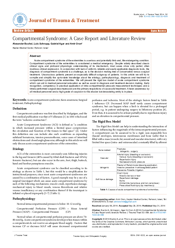 (PDF) Compartmental Syndrome: A Case Report and Literature Review