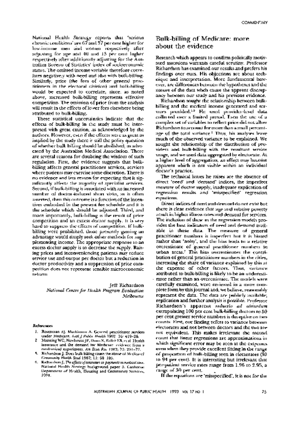 (PDF) Bulk-billing of Medicare: more about the evidence