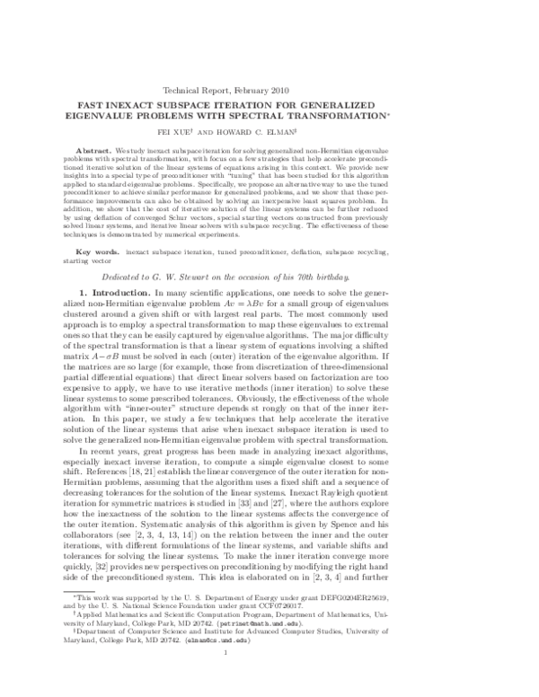 Pdf Fast Inexact Subspace Iteration For Generalized Eigenvalue Problems With Spectral