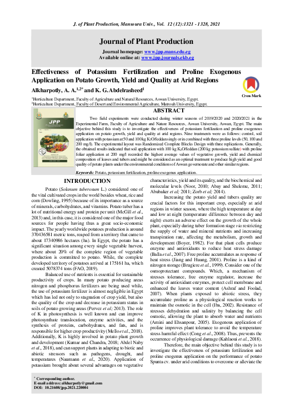 (PDF) Effectiveness of Potassium Fertilization and Proline Exogenous ...