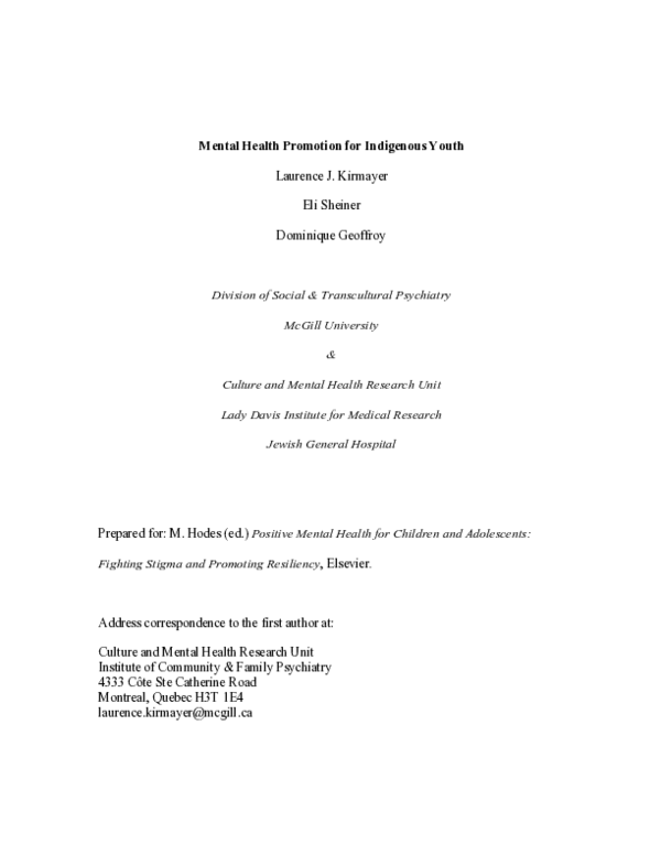 (PDF) Mental Health Promotion for Indigenous Youth