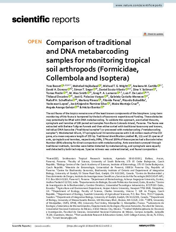 (PDF) Comparison of traditional and DNA metabarcoding samples for ...