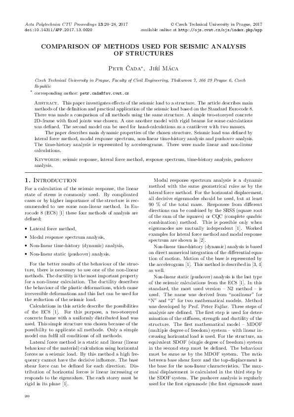 (PDF) Comparison of Methods Used for Seismic Analysis of Structures