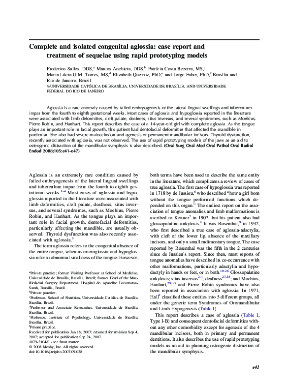 (PDF) Complete and isolated congenital aglossia: case report and ...