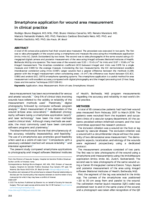 (PDF) Smartphone application for wound area measurement in clinical ...