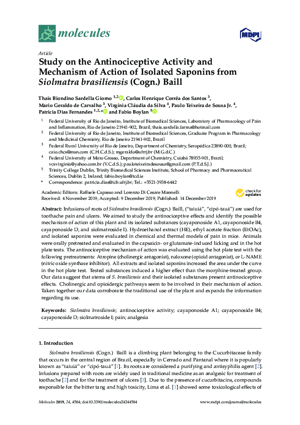 (PDF) Study on the Antinociceptive Activity and Mechanism of Action of ...