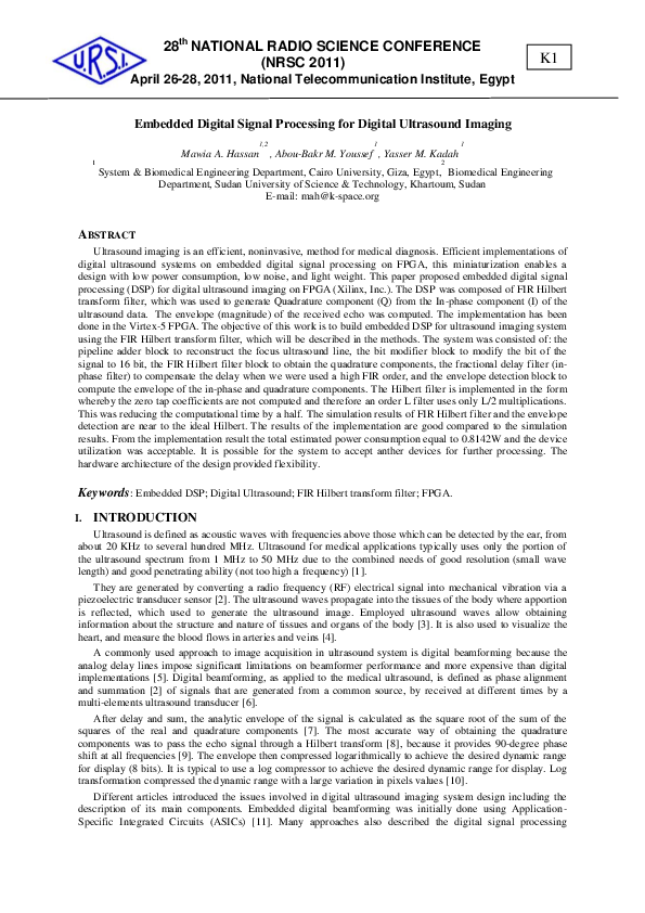 (PDF) Embedded digital signal processing for digital ultrasound imaging
