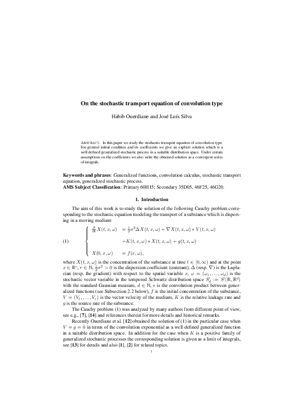 (PDF) On the stochastic transport equation of convolution type | habib ouerdiane - Academia.edu