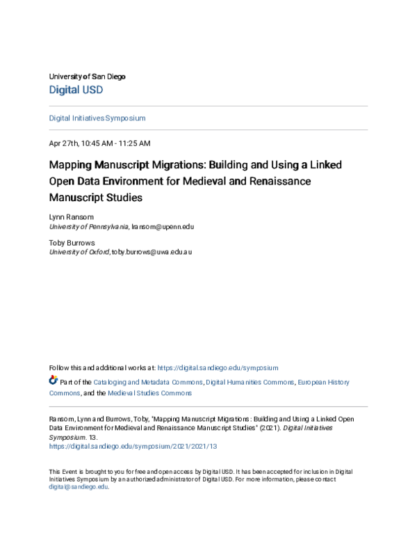 (PDF) Mapping Manuscript Migrations: Building and Using a Linked Open Data Environment for ...