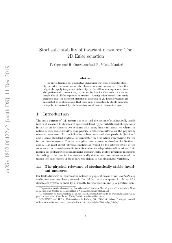 (PDF) Stochastic stability of invariant measures: The 2D Euler equation