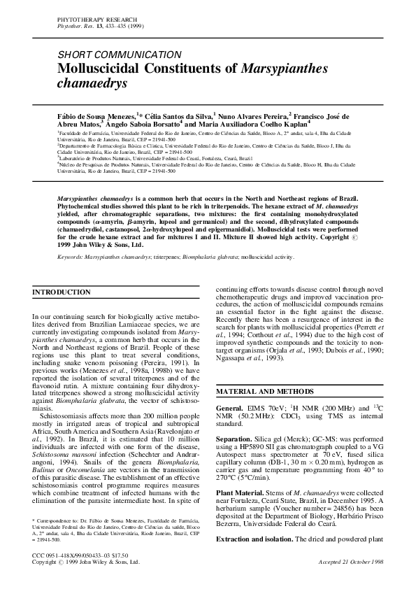 (PDF) Molluscicidal constituents of Marsypianthes chamaedrys