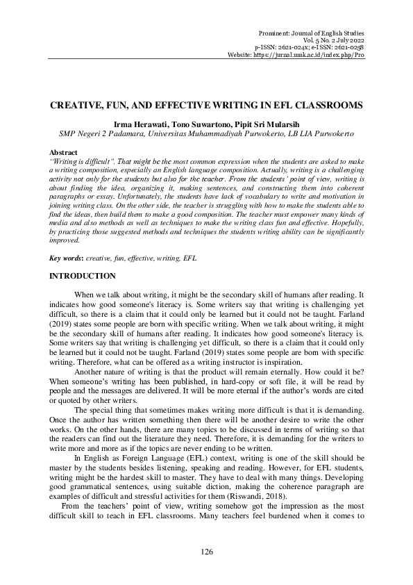 (PDF) Creative, Fun, and Effective Writing in Efl Classrooms