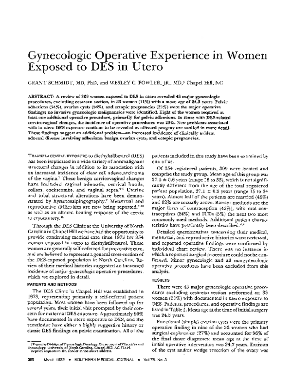 (PDF) Gynecologic Operative Experience in Women Exposed to DES in Utero