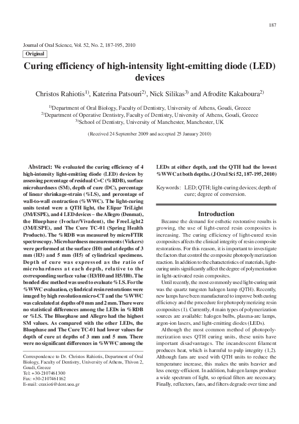 (PDF) Curing efficiency of high-intensity light-emitting diode (LED ...