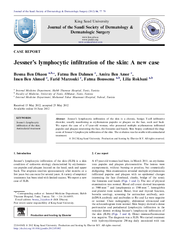 (PDF) Jessner’s lymphocytic infiltration of the skin: A new case