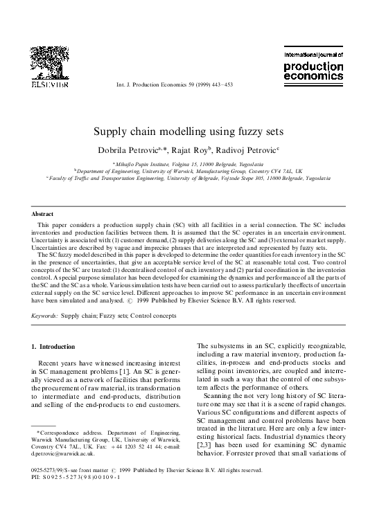 (PDF) Supply chain modelling using fuzzy sets