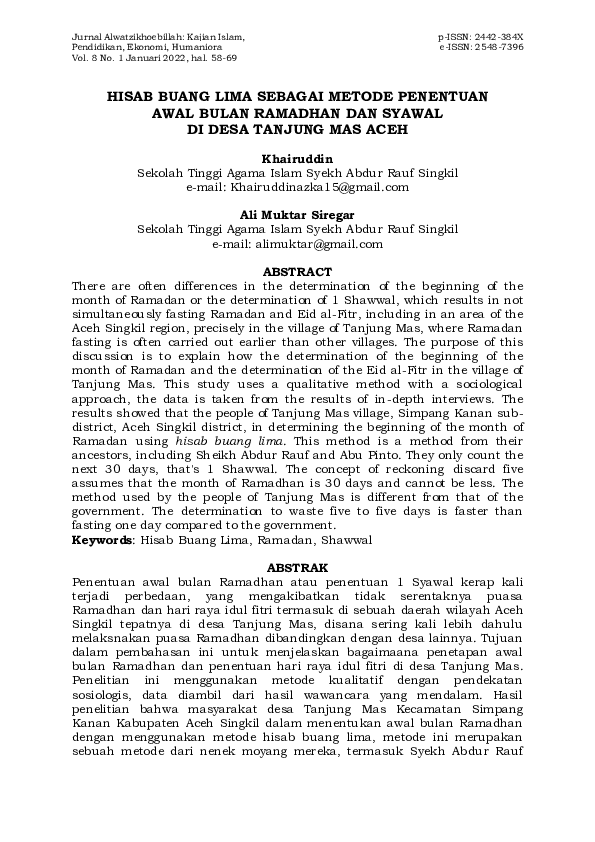 (PDF) Hisab Buang Lima Sebagai Metode Penentuan Awal Bulan Ramadhan Dan ...