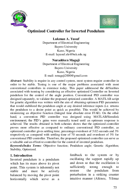 (PDF) Optimized Controller for Inverted Pendulum