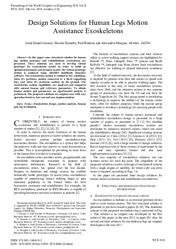 (PDF) Design Solutions for Human Legs Motion Assistance Exoskeletons ...