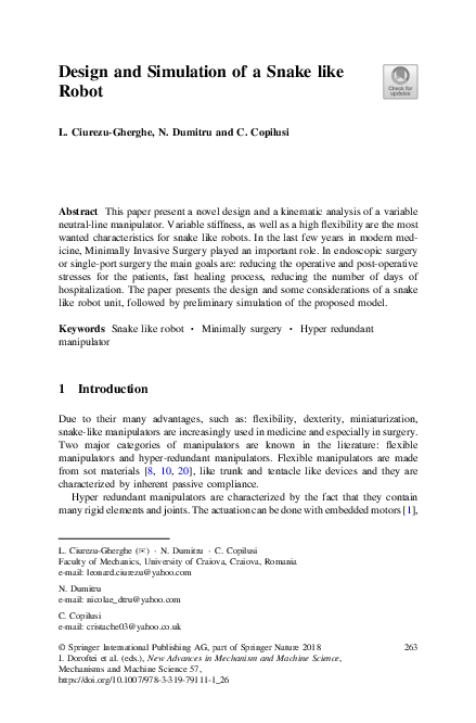 (PDF) Design and Simulation of a Snake like Robot