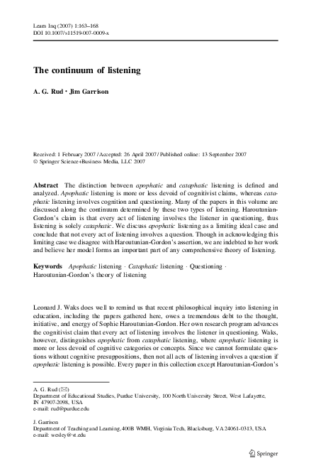 (PDF) The continuum of listening