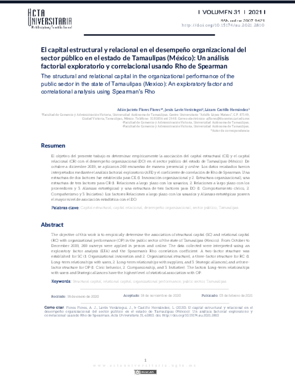 (PDF) El capital estructural y relacional en el desempeño organizacional del sector público en ...