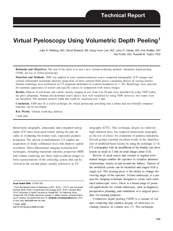 (PDF) Virtual Pyeloscopy Using Volumetric Depth Peeling