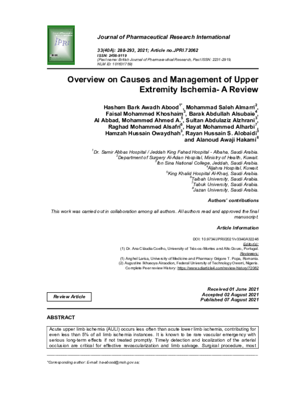 (PDF) Overview on Causes and Management of Upper Extremity Ischemia- A Review | mohammad almarri ...