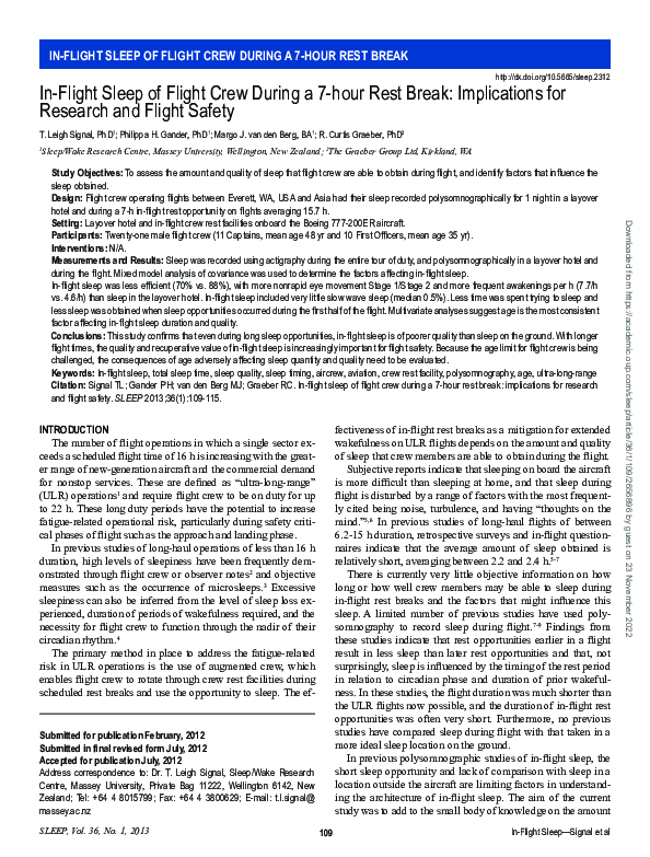 (PDF) In-Flight Sleep of Flight Crew During a 7-hour Rest Break ...