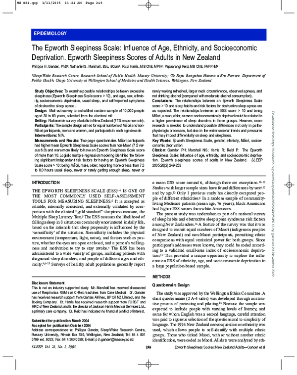 (PDF) The Epworth Sleepiness Scale: Influence of Age, Ethnicity, and ...