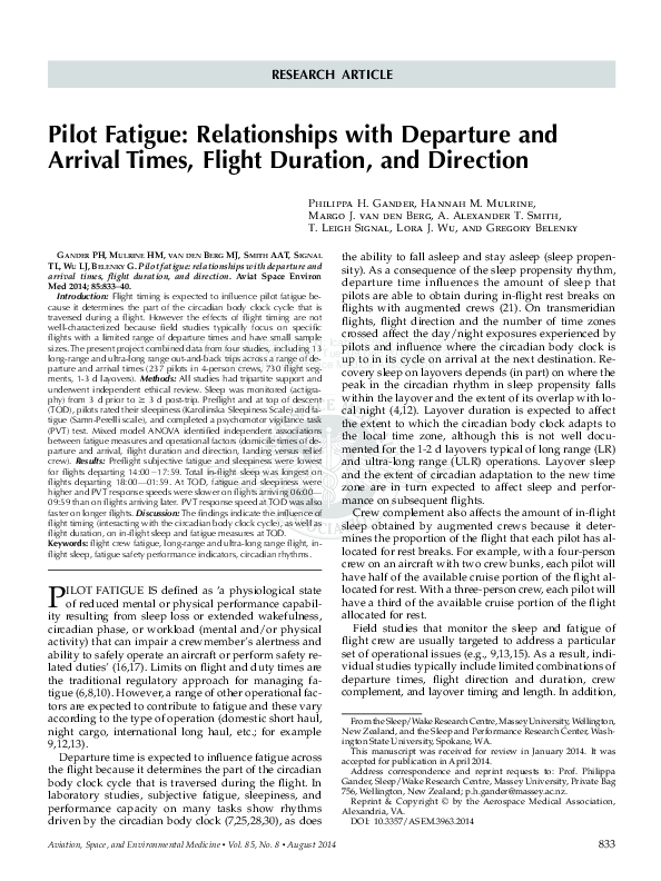 (PDF) Pilot Fatigue: Relationships with Departure and Arrival Times ...