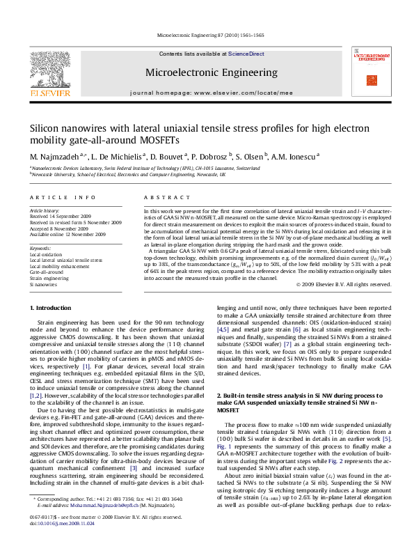 (PDF) Silicon nanowires with lateral uniaxial tensile stress profiles for high electron mobility ...