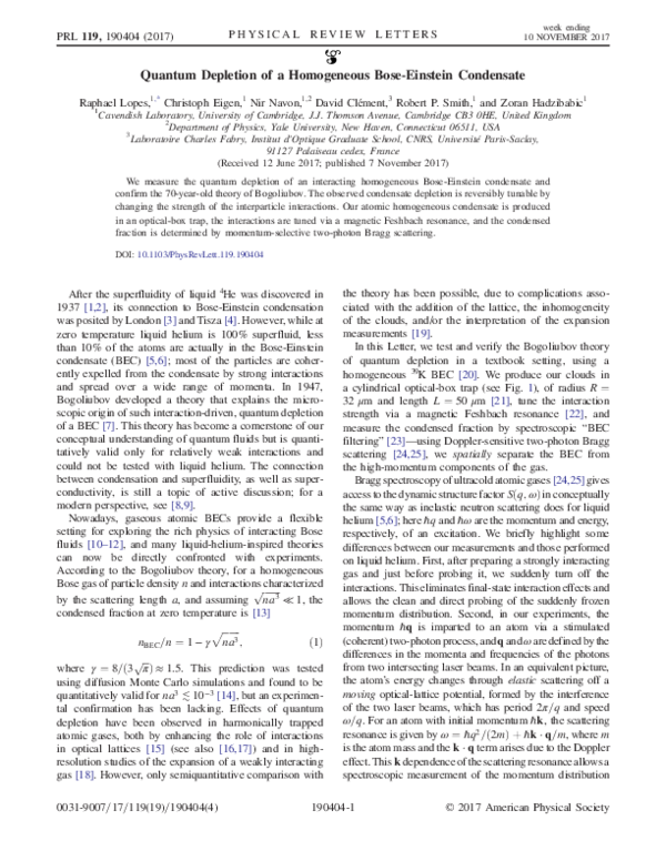 (PDF) Quantum Depletion of a Homogeneous Bose-Einstein Condensate