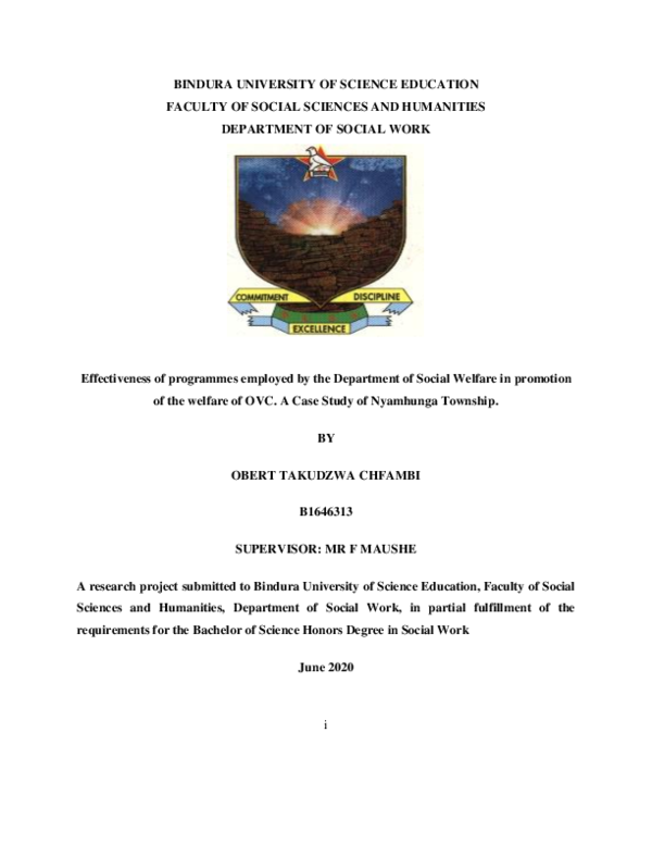 (PDF) BINDURA UNIVERSITY OF SCIENCE EDUCATION FACULTY OF SOCIAL ...