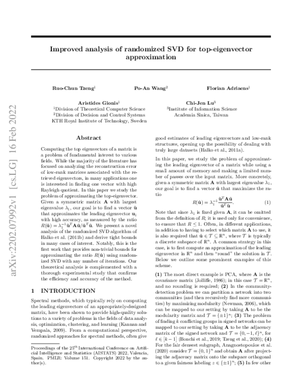 Pdf Improved Analysis Of Randomized Svd For Top Eigenvector Approximation