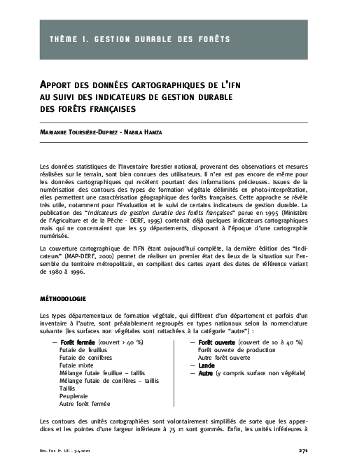 (PDF) Apports des données cartographiques de l'IFN au suivi des ...
