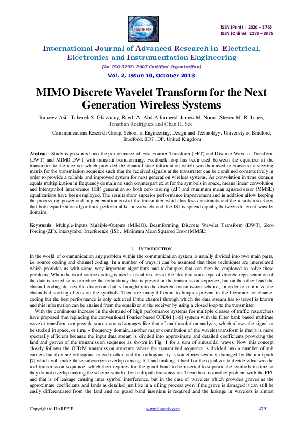 (PDF) MIMO discrete wavelet transform for the next generation wireless ...
