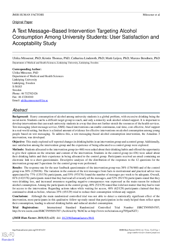 (PDF) A Text Message Based Intervention Targeting Alcohol Consumption Among University Students ...