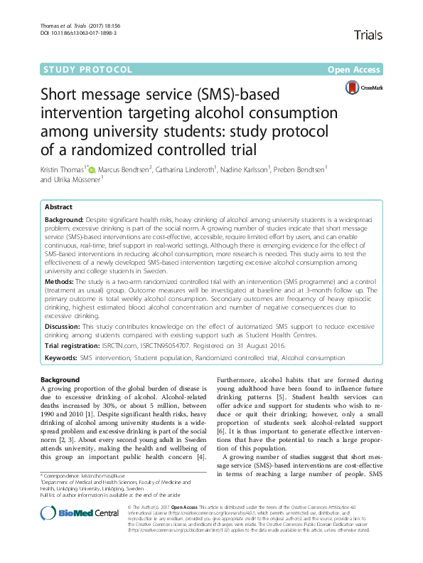 (PDF) Short message service (SMS)-based intervention targeting alcohol consumption among ...