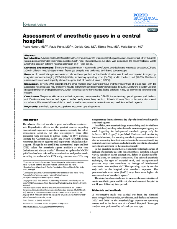 (PDF) Assessment of anesthetic gases in a central hospital