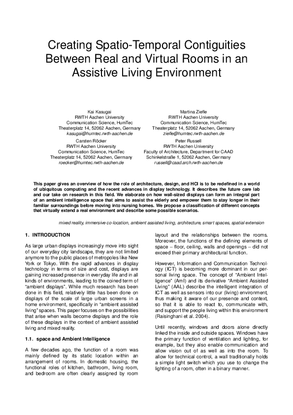 (PDF) Creating Spatio-Temporal Contiguities Between Real and Virtual ...
