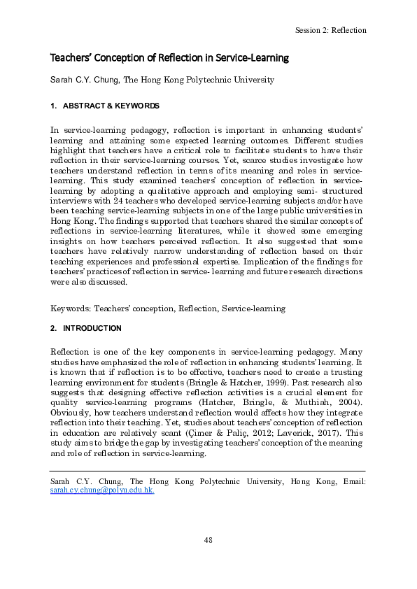 (PDF) Teachers’ conception of reflection in service-learning
