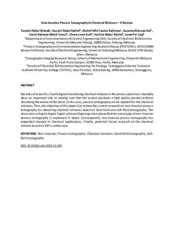 (PDF) Non-invasive process tomography in chemical mixtures – A review