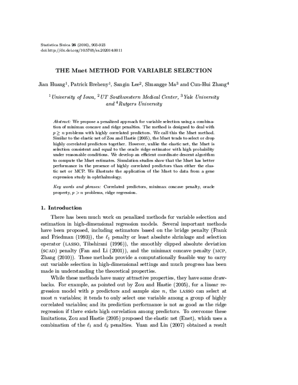 (PDF) The Mnet method for variable selection