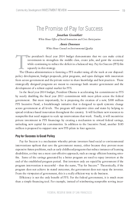 (PDF) The promise of Pay for Success
