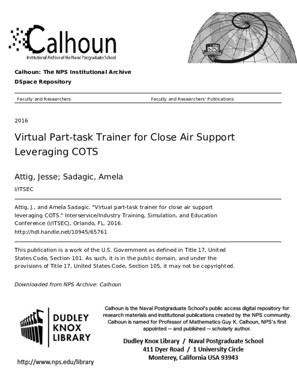 (PDF) Virtual Part-task Trainer for Close Air Support Leveraging COTS