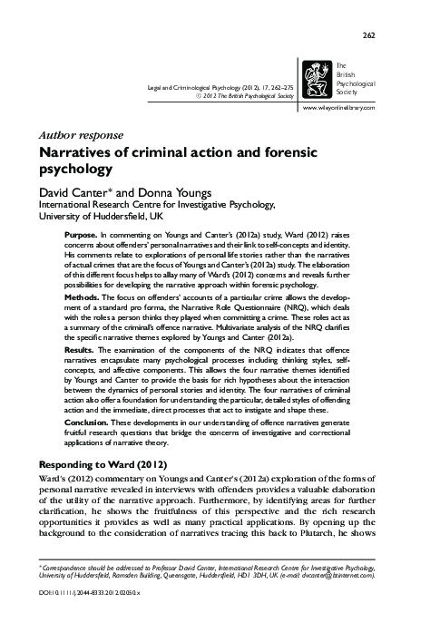 (PDF) Narratives of criminal action and forensic psychology