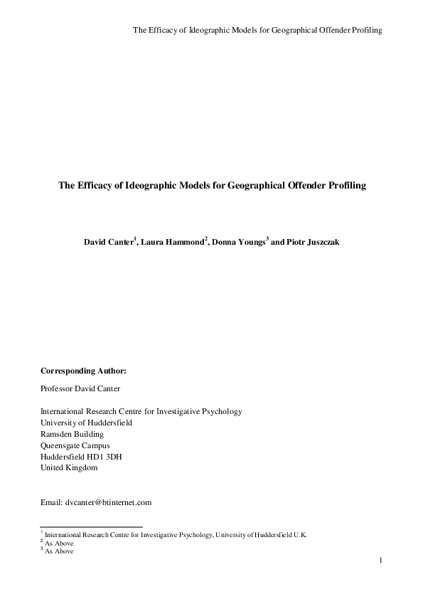 (PDF) The Efficacy of Ideographic Models for Geographical Offender ...