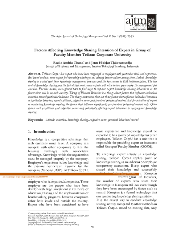 (PDF) Factors affecting knowledge sharing intention among academic staff