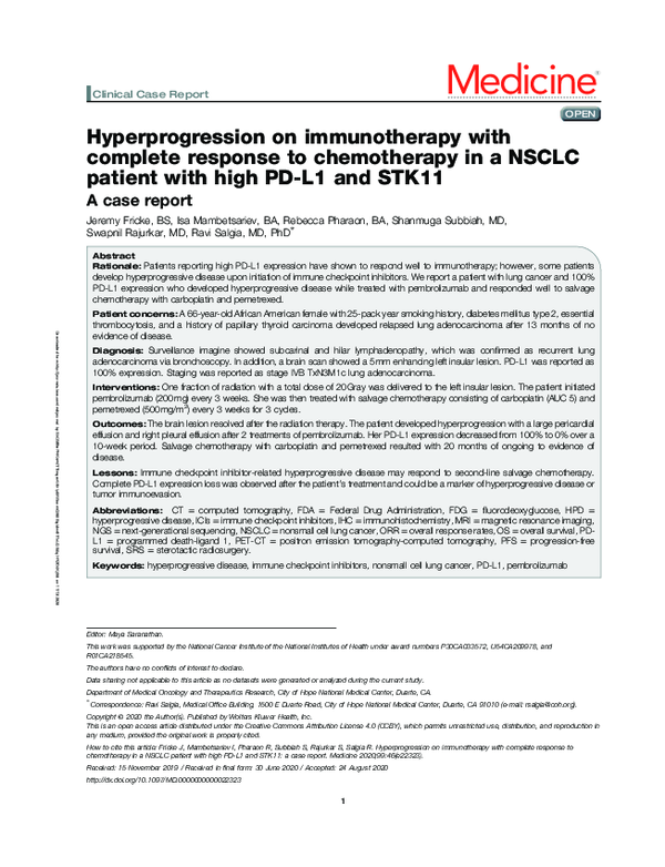 (PDF) Hyperprogression on immunotherapy with complete response to chemotherapy in a NSCLC ...